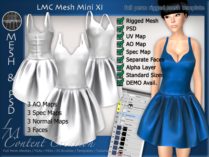 Second Life Marketplace - LMC Mesh Templates - Mini XI - fully rigged ...
