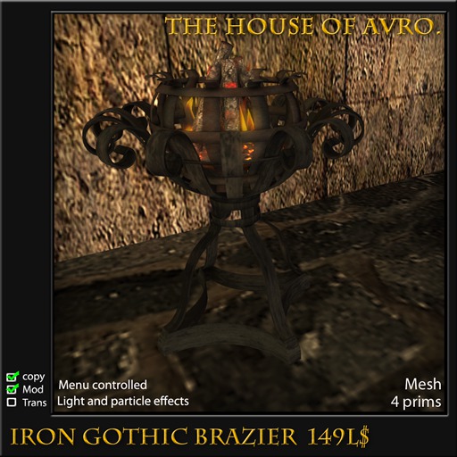 Second Life Marketplace - Iron Gothic Brazier - Mesh - 4 prims, Gothic ...
