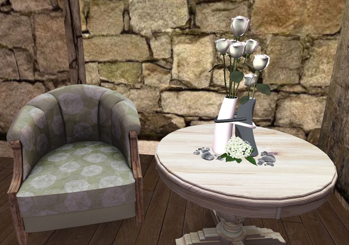 Second Life Marketplace - CJ Elegant Hug Vase with 7 white Roses + Deco