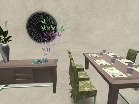 Second Life Marketplace - 7 pc Olive Dining room set mesh (box)
