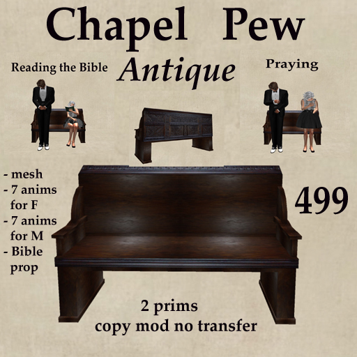 Second Life Marketplace - MaMia-BOX Antique Church chapel pew for 2 -14 ...