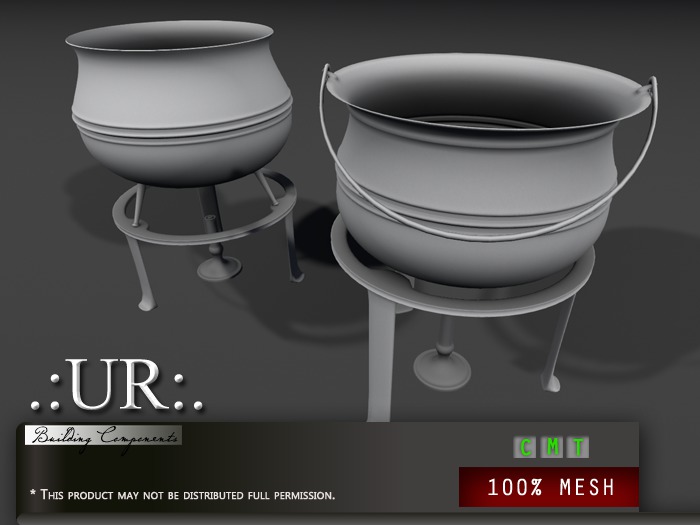 Second Life Marketplace - .:UR:. Standard Size 2 Cauldrons Set (full perm mesh)