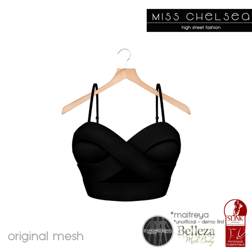 Second Life Marketplace - .miss chelsea. Cross Bralet Black CLEARANCE
