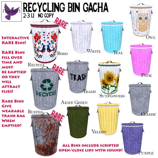 Second Life Marketplace - [ free bird ] Recycling Bin - Teal
