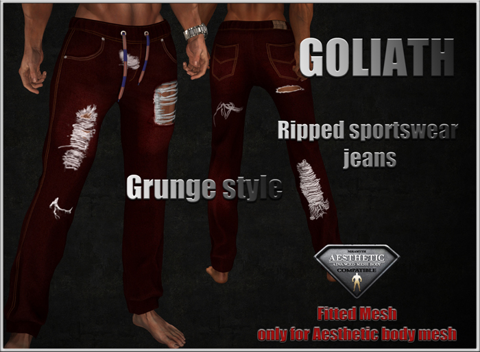 Second Life Marketplace - Goliath ripped sportswear jeans red