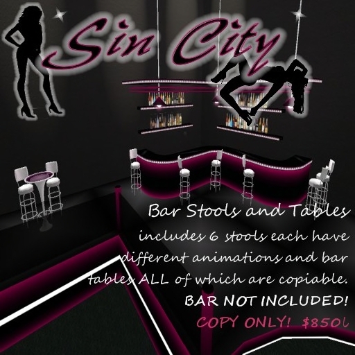 Second Life Marketplace - Sin City 6 Animated Bar Stools and Tables