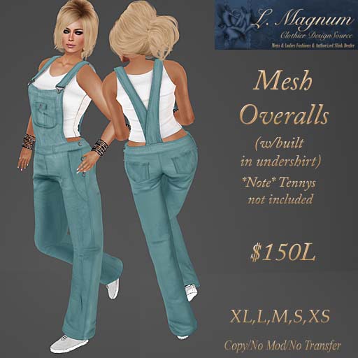 Second Life Marketplace - LMagnum Ladies Mesh Overalls - Aqua