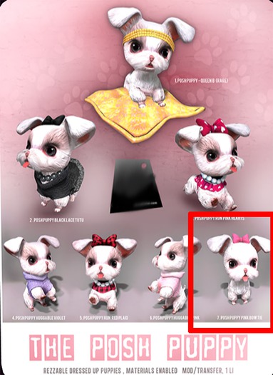 Second Life Marketplace - The Posh Puppy - Light Pink Bow