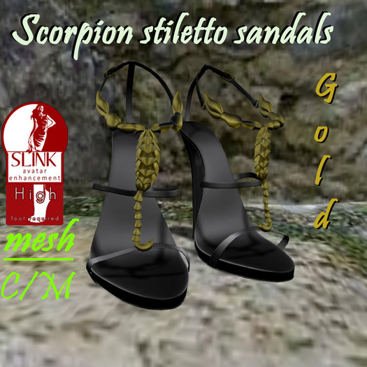 Second Life Marketplace - (SM)_Scorpion stiletto sandals gold and Black ...