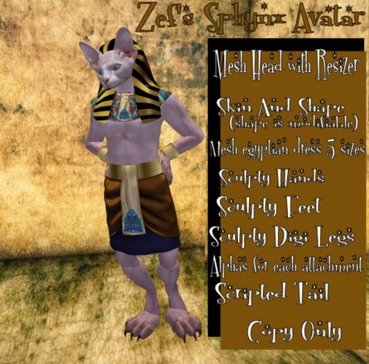 Second Life Marketplace - Zef's Male Sphynx Cat Avatar with Mesh ...