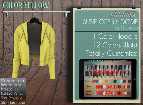 Second Life Marketplace - Addams // Susie Open Hoodie // Yellow