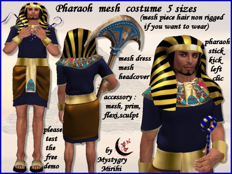 Second Life Marketplace - Pharaoh mesh costume 5 sizes with accessories