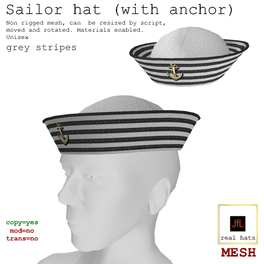 Second Life Marketplace - Sailor hat with grey stripes _boxed