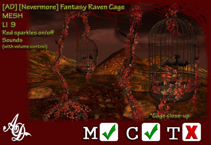 Second Life Marketplace - [AD] [Nevermore] Fantasy Raven Cage