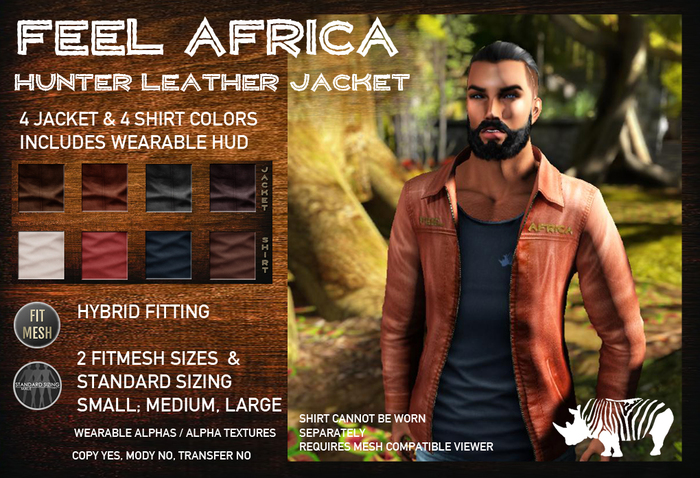 Second Life Marketplace - FEEL AFRICA - Hunter - Mens Leather Jacket
