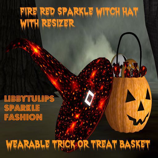 Second Life Marketplace - * Fire Red Sparkle Witch Hat N Trick or Treat ...