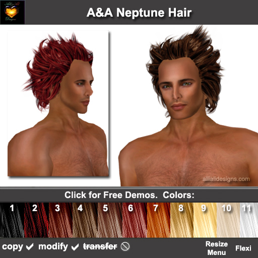 Second Life Marketplace - A&A Neptune Hair FREE DEMOs (from Variety Pack)