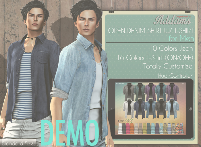 Second Life Marketplace - Addams // Open Shirt Rolled Up w/T-Shirt // DEMO