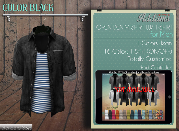 Second Life Marketplace - Addams // Open Shirt Rolled Up w/T-Shirt // Black