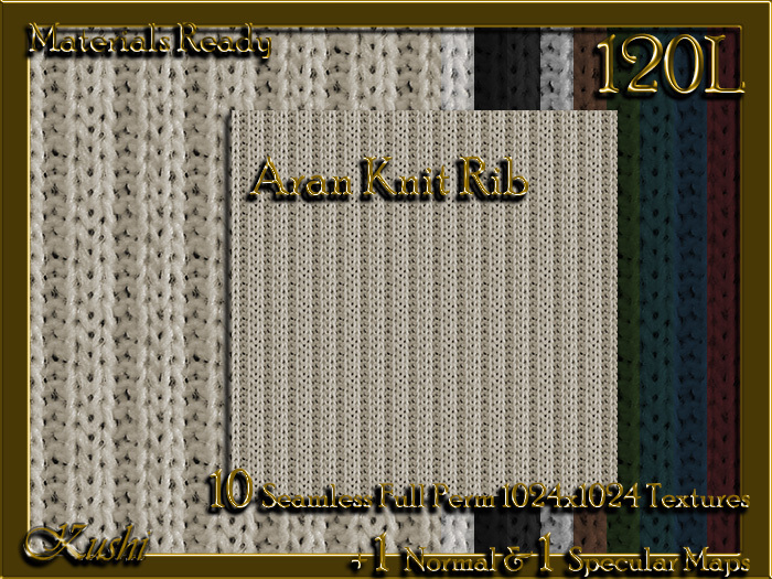 Second Life Marketplace - Aran Knit Rib Fabric Seamless Textures ...