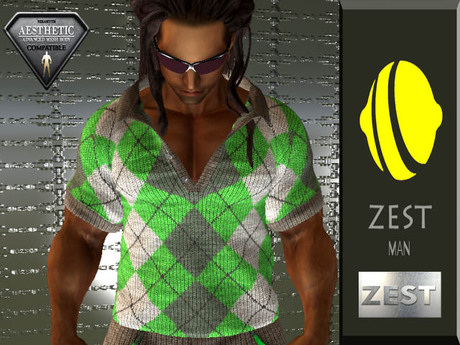Second Life Marketplace - ZEST MAN green grey jumbo knit BOXED
