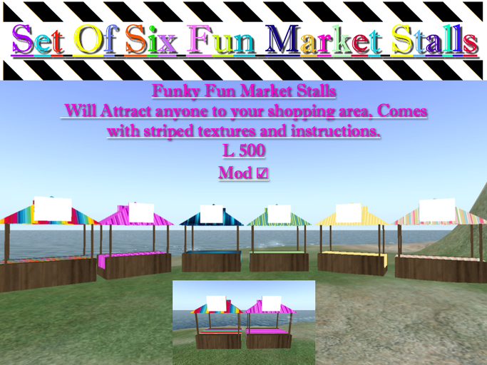 Second Life Marketplace - Set Of Six Fun Stipe Market Stalls
