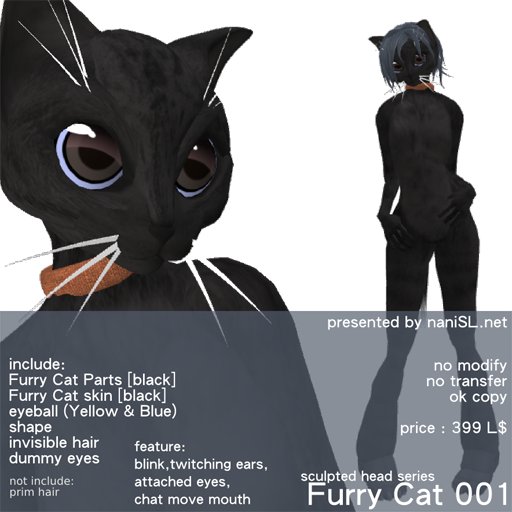 Second Life Marketplace - Sculpted Head - Furry Cat [black]