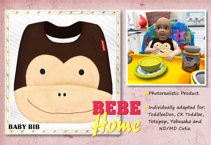 Second Life Marketplace - (Bebe-Home) FUN - Baby Bib (Monkey) MESH