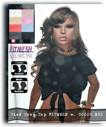 Second Life Marketplace Tied Crop Top Fitmesh W Color Hud