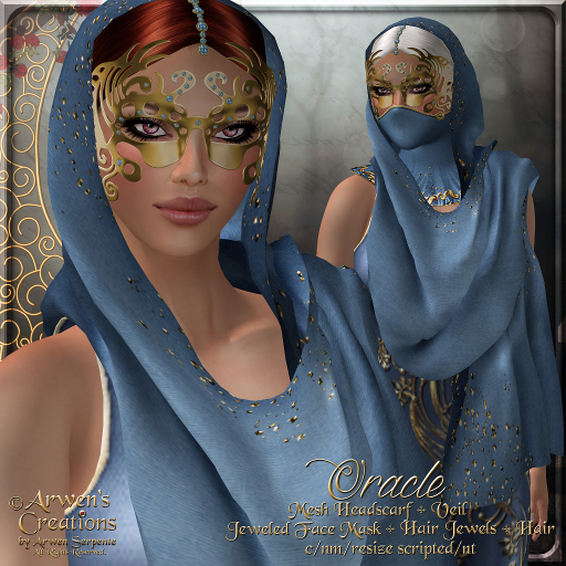 Second Life Marketplace - {AS} Oracle Headscarf & Veil: Light Blue Mesh ...