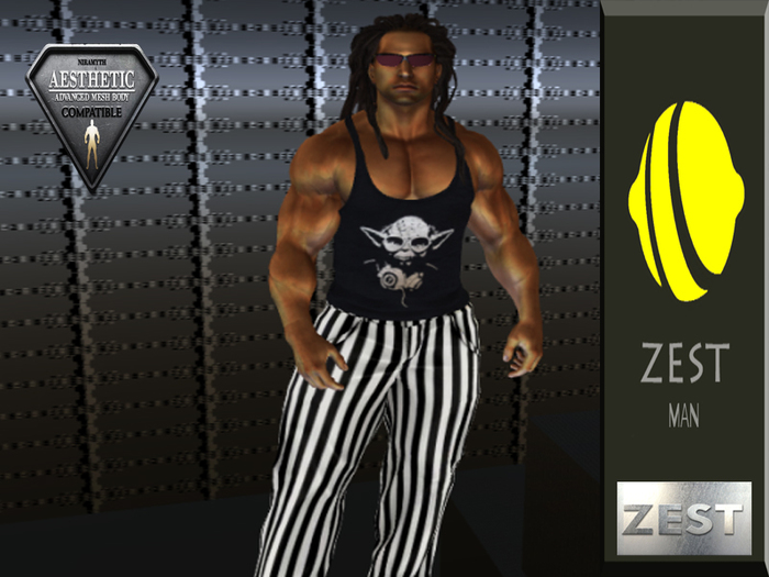 Second Life Marketplace - ZEST MAN BLACK AND WHITE STRIPE CARGO DJ ...