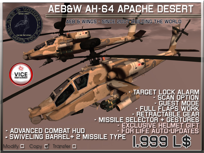 Second Life Marketplace - AEB&W AH-64 Apache Desert 1.2
