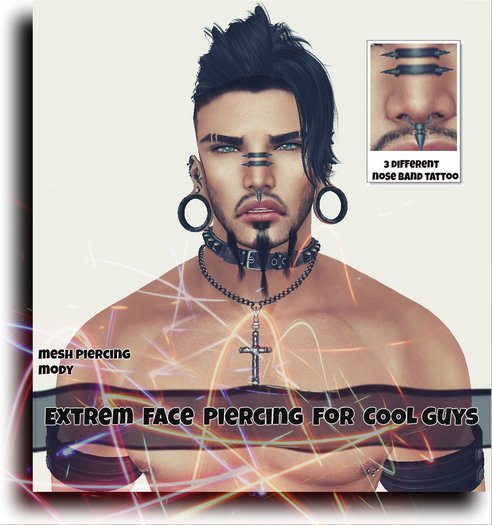 Second Life Marketplace - Extrem Face Piercing For COOL Guys FATPACK