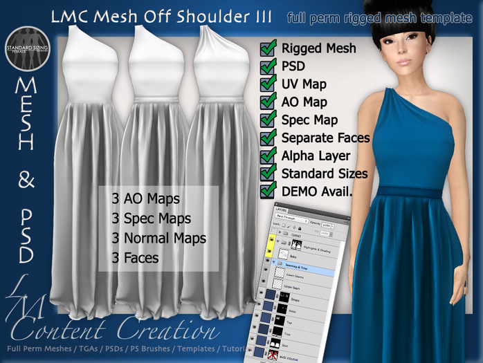 Second Life Marketplace - LMC Mesh Templates - Off Shoulder III - fully ...