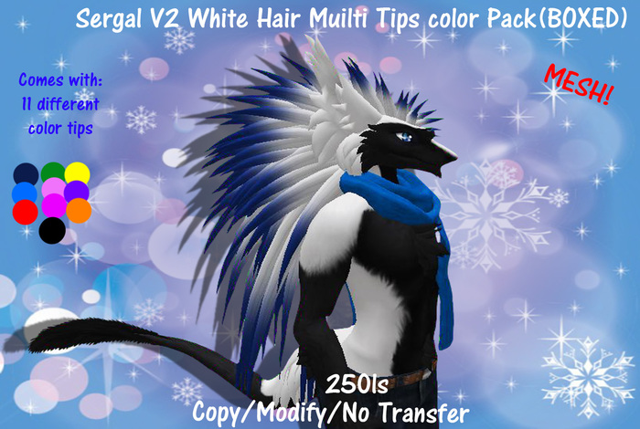 Second Life Marketplace - Sergal V2 White Hair Muilti Tips color Pack ...