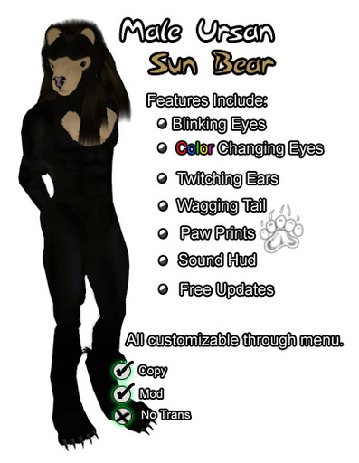 Second Life Marketplace - Furry Bear Avatar - Ursan Sun Bear Male
