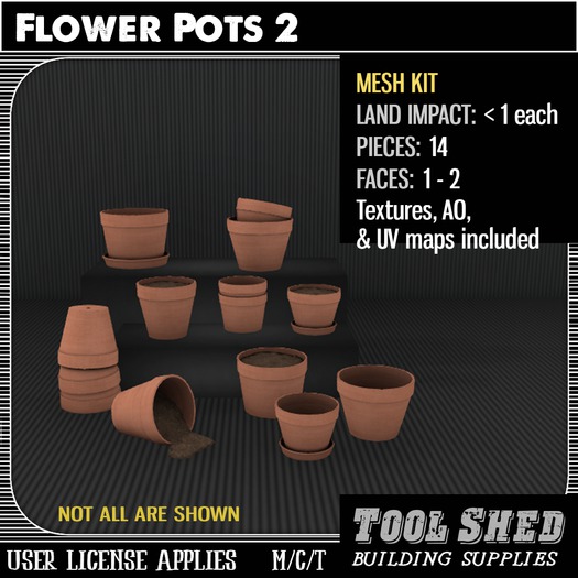 Second Life Marketplace - Tool Shed - Flower Pots 2 Mesh Kit