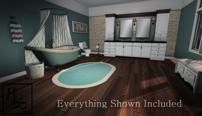 Second Life Marketplace - [BR] Aqua Bathroom Bathtub SET