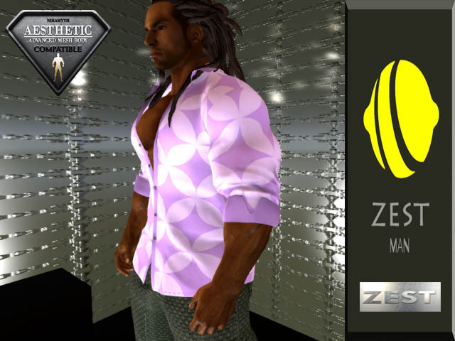 Second Life Marketplace - ZEST MAN floral mauve shirt boxed