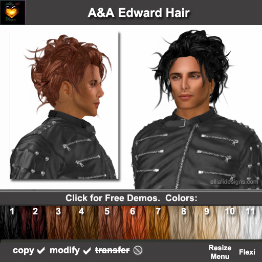 Second Life Marketplace - A&A Edward Hair Variety Pack. Punk, goth mens ...