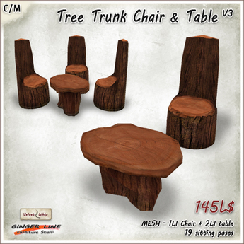 Second Life Marketplace - [Ginger Line] Tree Trunk Chair & Table V3 ...