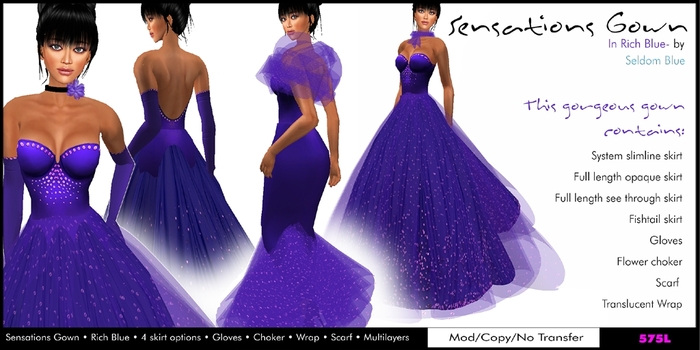 Second Life Marketplace - (SELDOM BLUE) -SENSATIONS GOWN RICH BLUE-