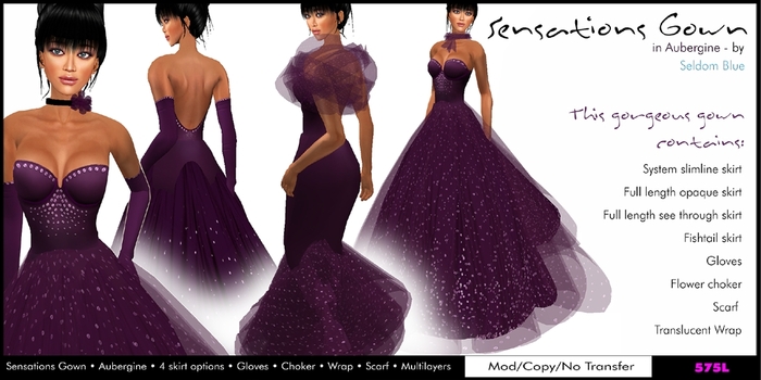 Second Life Marketplace - (SELDOM BLUE) -SENSATIONS GOWN AUBERGINE-