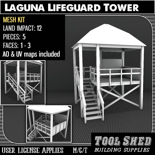 Second Life Marketplace - Tool Shed - Laguna Lifeguard Tower Mesh Kit