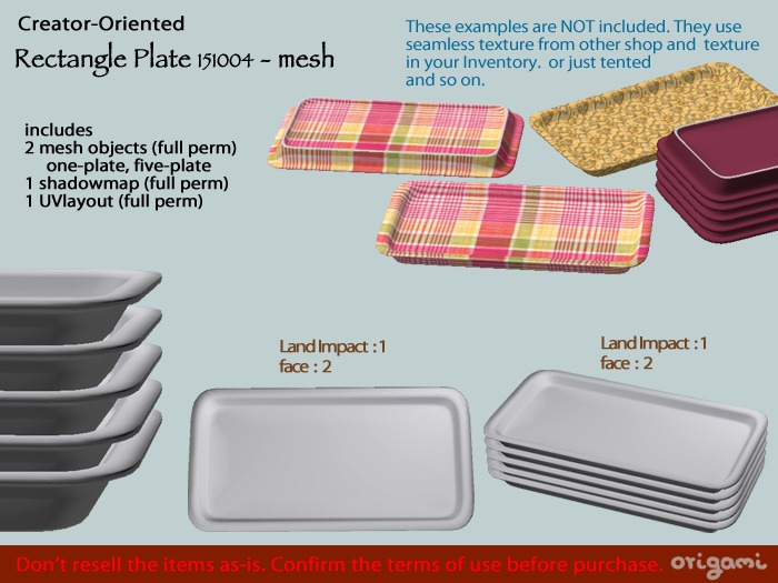 Second Life Marketplace - origami~* Rectangle Plate 151004 - Mesh
