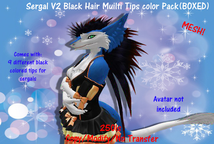 Second Life Marketplace - Sergal V2 Black Hair Muilti Tips color Pack ...
