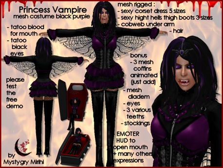 Second Life Marketplace - Princess Vampire black and purple costume ...