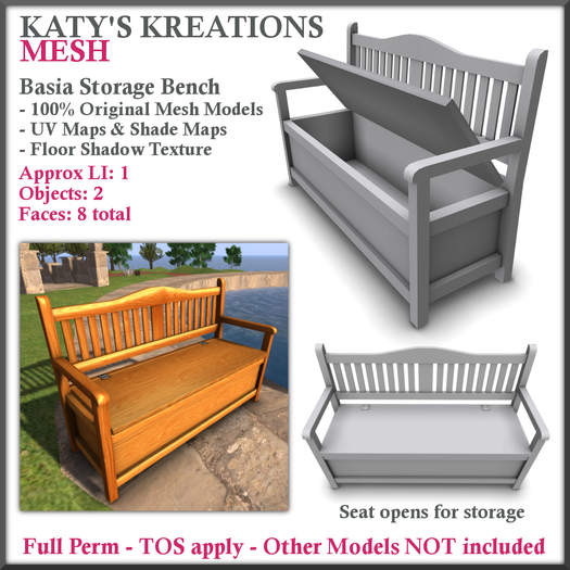 Second Life Marketplace - FULL PERM MESH Storage Bench - Basia - , Mesh ...
