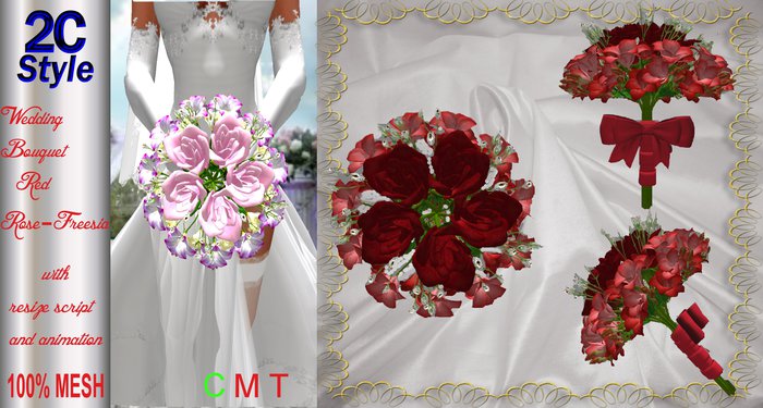 Second Life Marketplace - 2C STYLE--Mesh Wedding Bouquet - Red Rose ...
