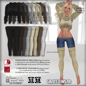 Second Life Marketplace - Graffitiwear Turtleneck Sweater & Cableknit ...